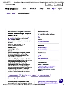 Standardisation of legal documentation in Islamic home financing in Malaysia: a literature ...